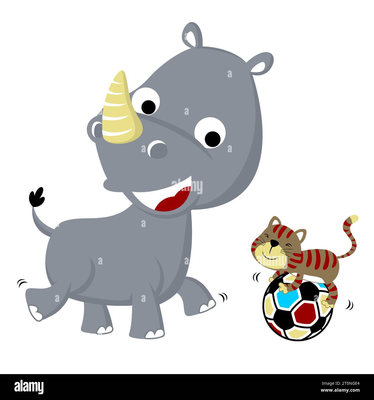 playing ball with rhino and cat, vector cartoon illustration Stock ...
