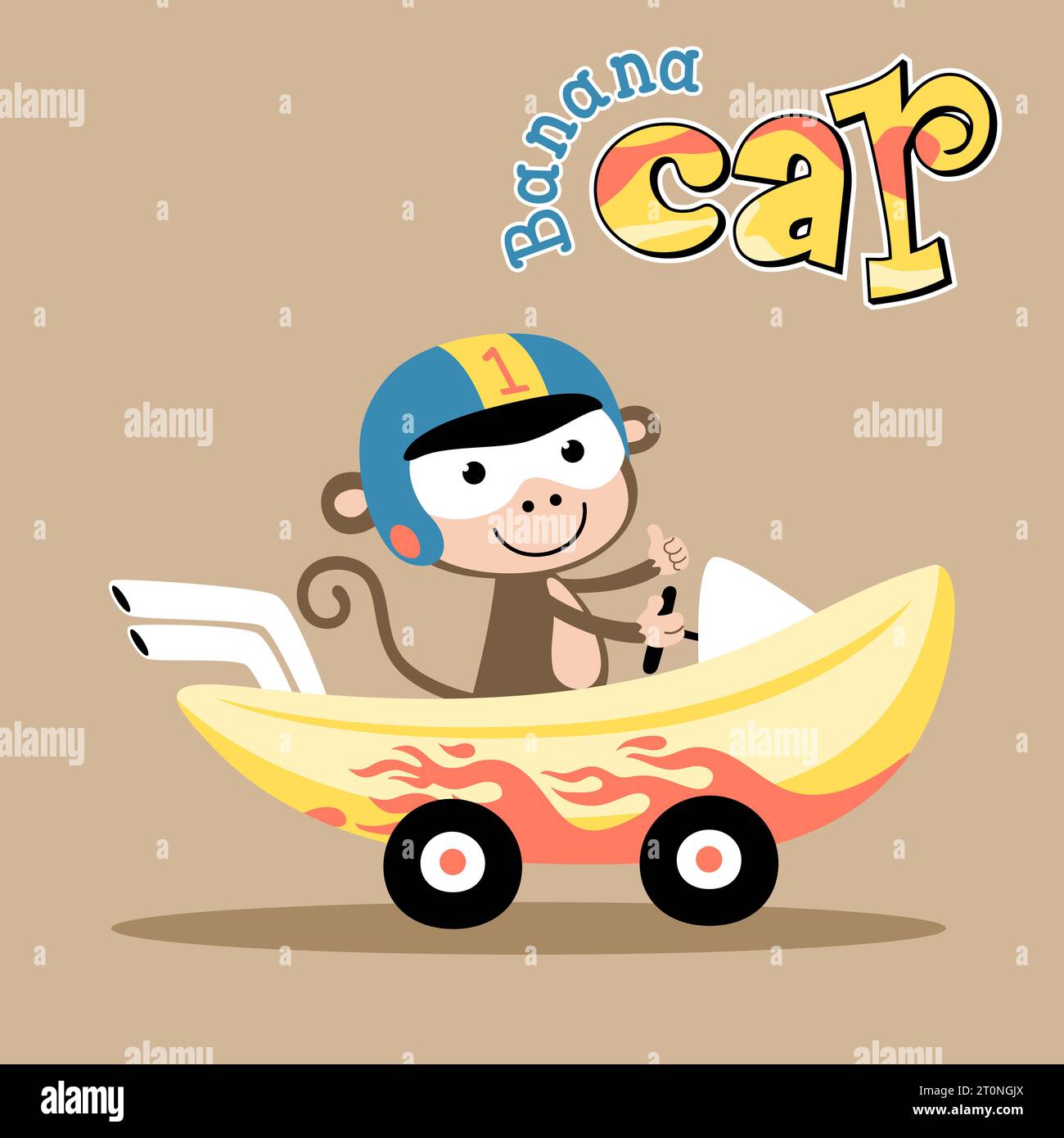 Cute monkey driving banana car, vector cartoon illustration Stock ...