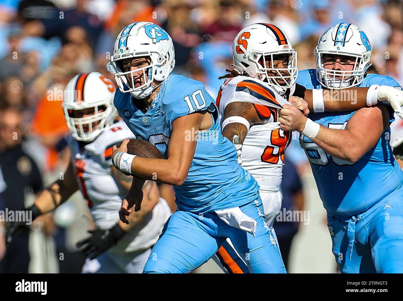 October 7,2023: North Carolina sophomore Drake Maye (10) runs the ball ...
