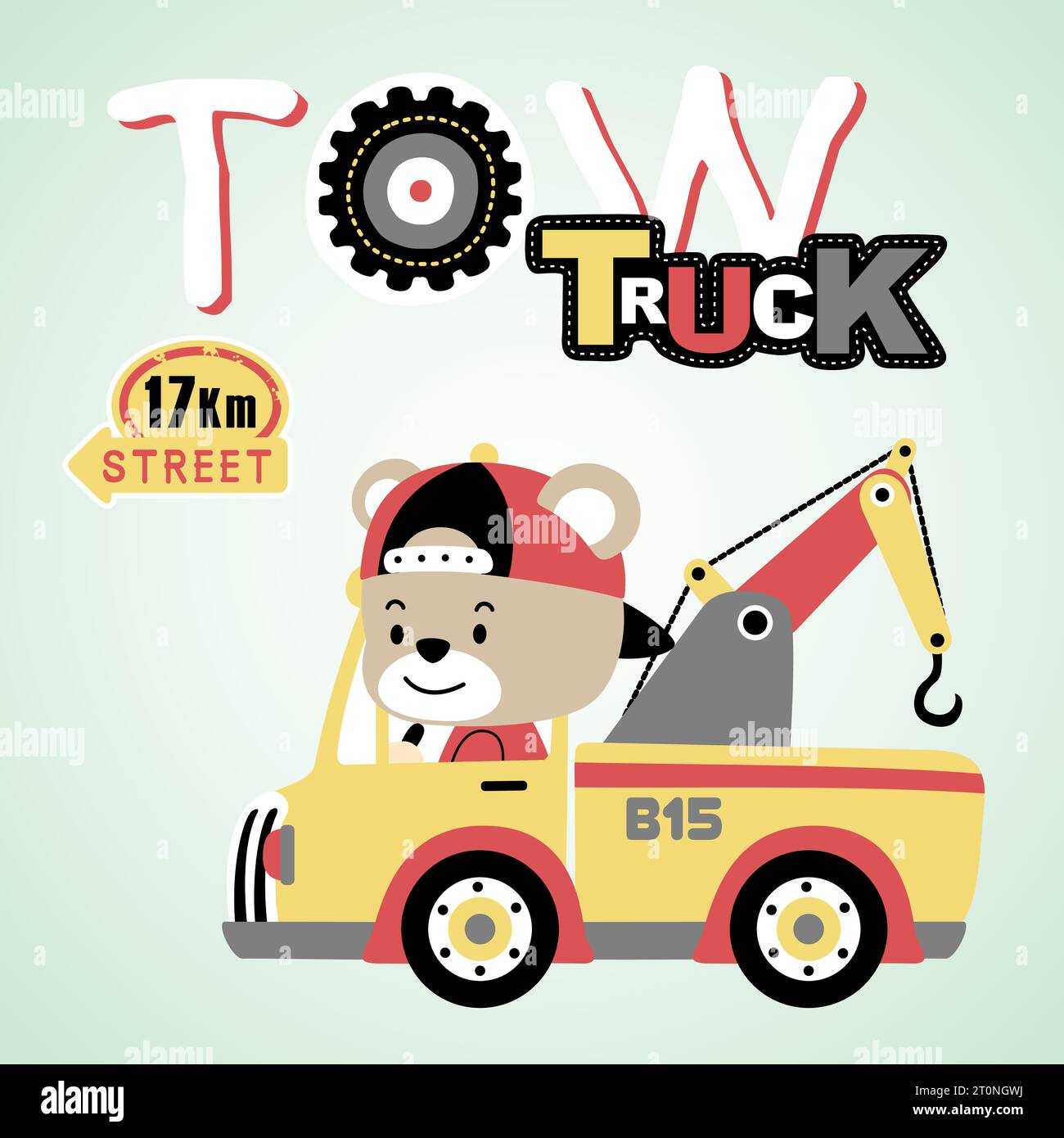 Cute bear driving tow truck, vector cartoon illustration Stock Vector ...