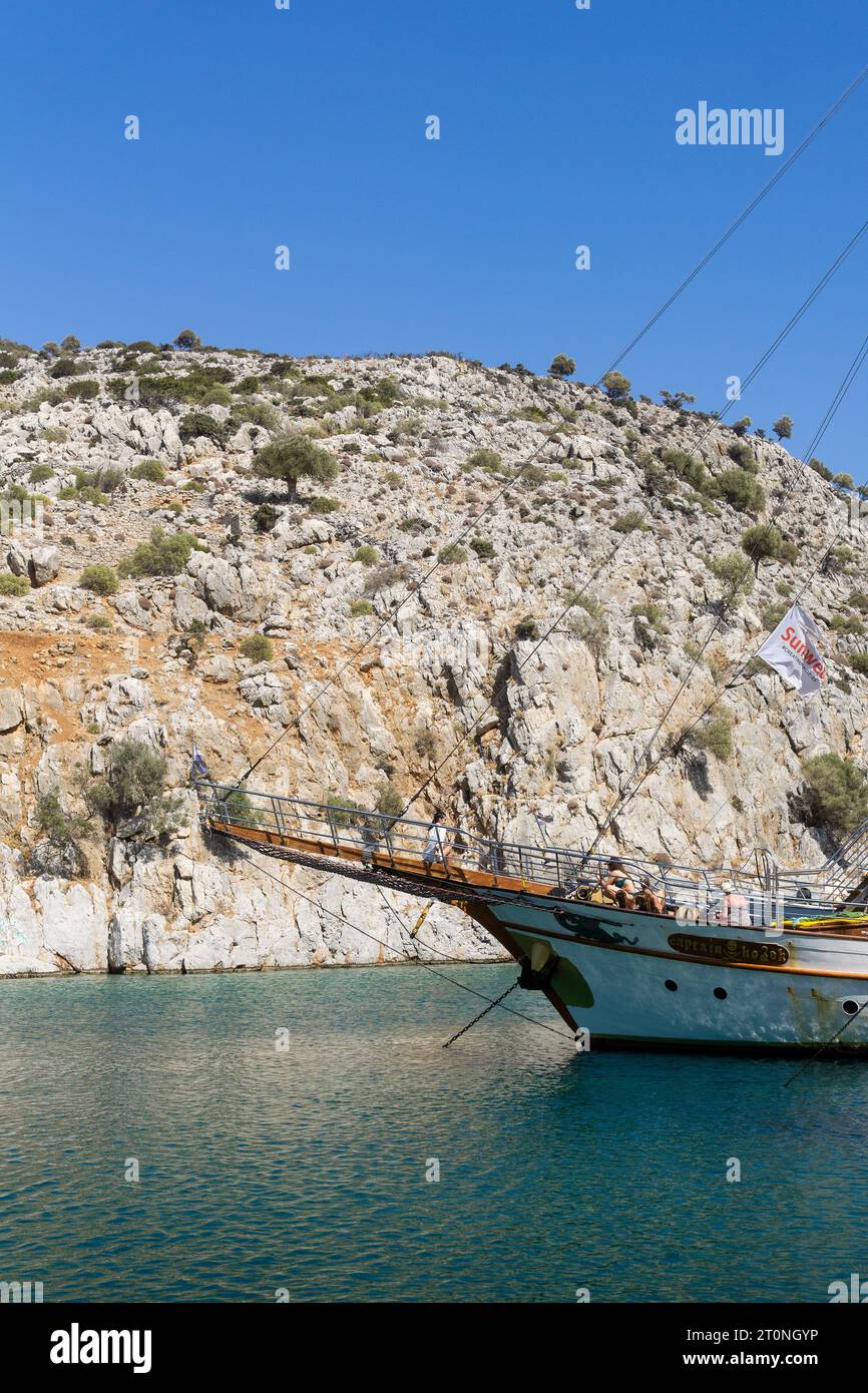 Boat in Vathi port on Kalymnos island Stock Photo - Alamy