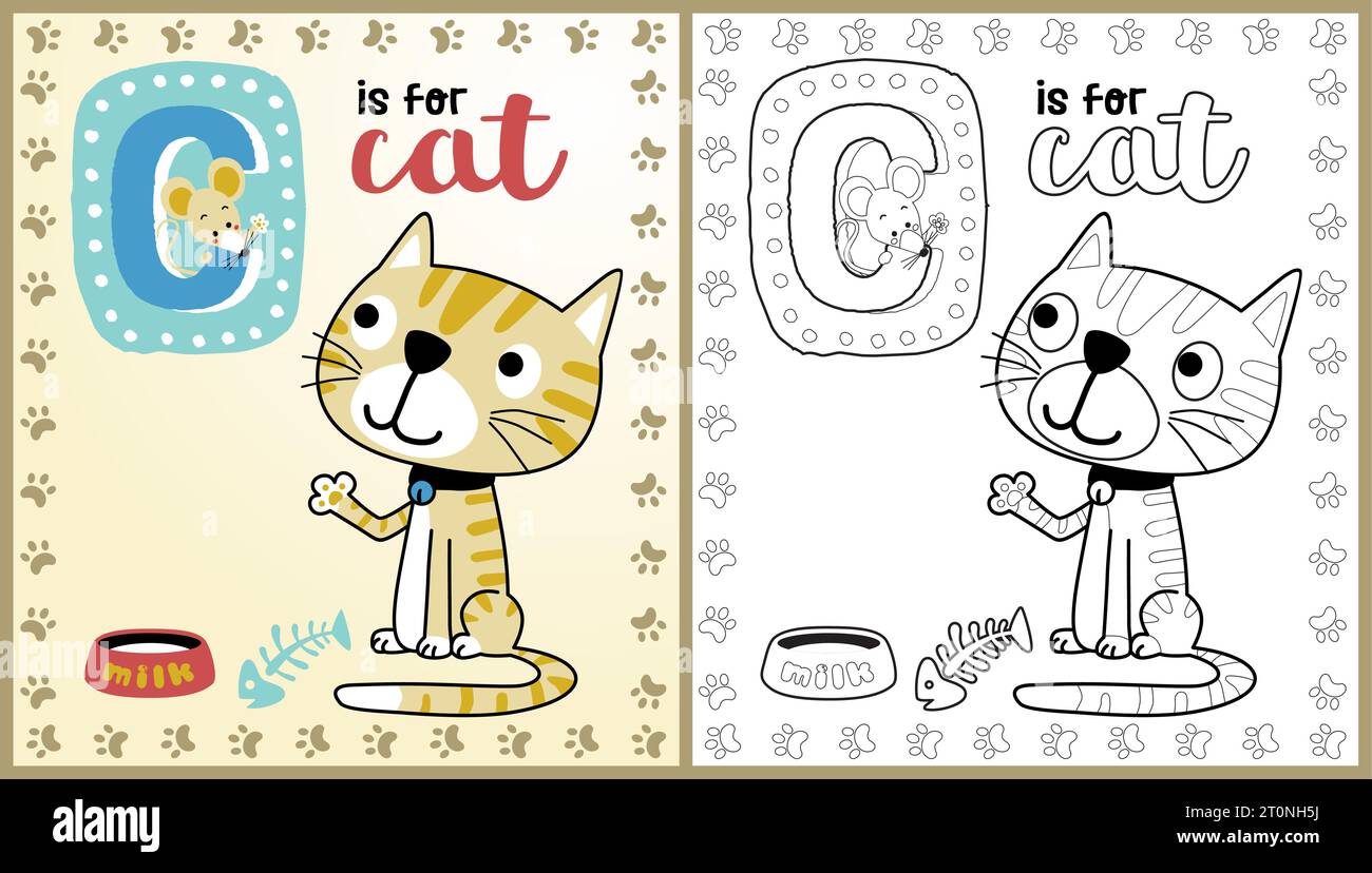 vector cartoon of funny cat with mice, pets elements, learn to spelling ...