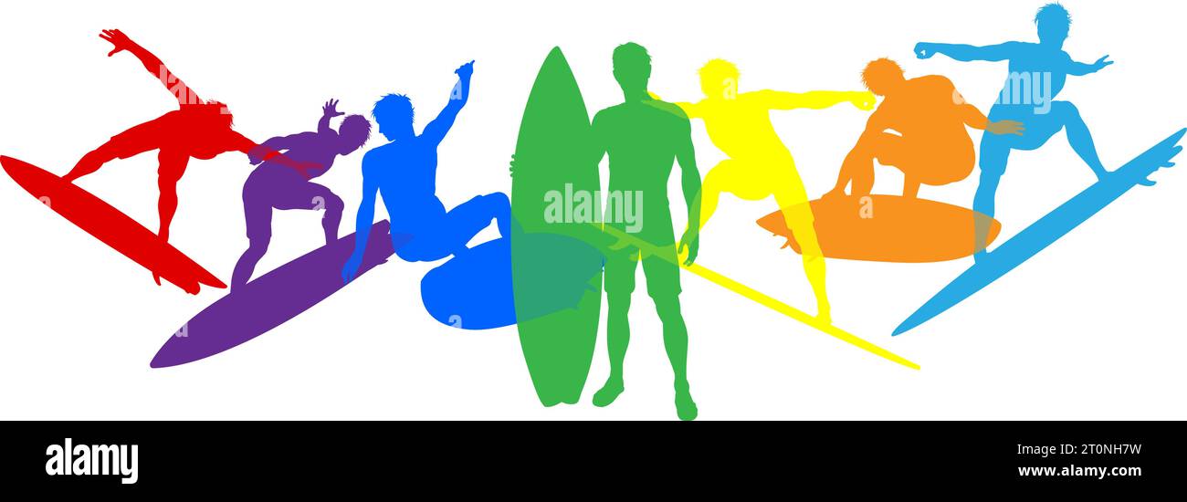Surfers Surfing on Surf Boards Silhouettes Concept Stock Vector Image ...