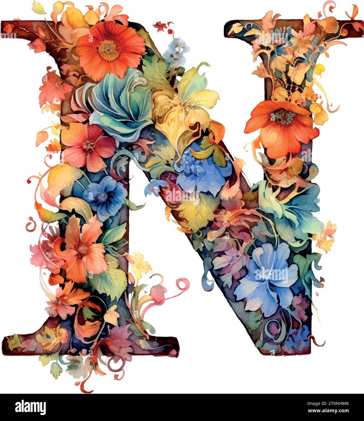 Modern monogram N watercolor, great design for any purposes. alphabet ...