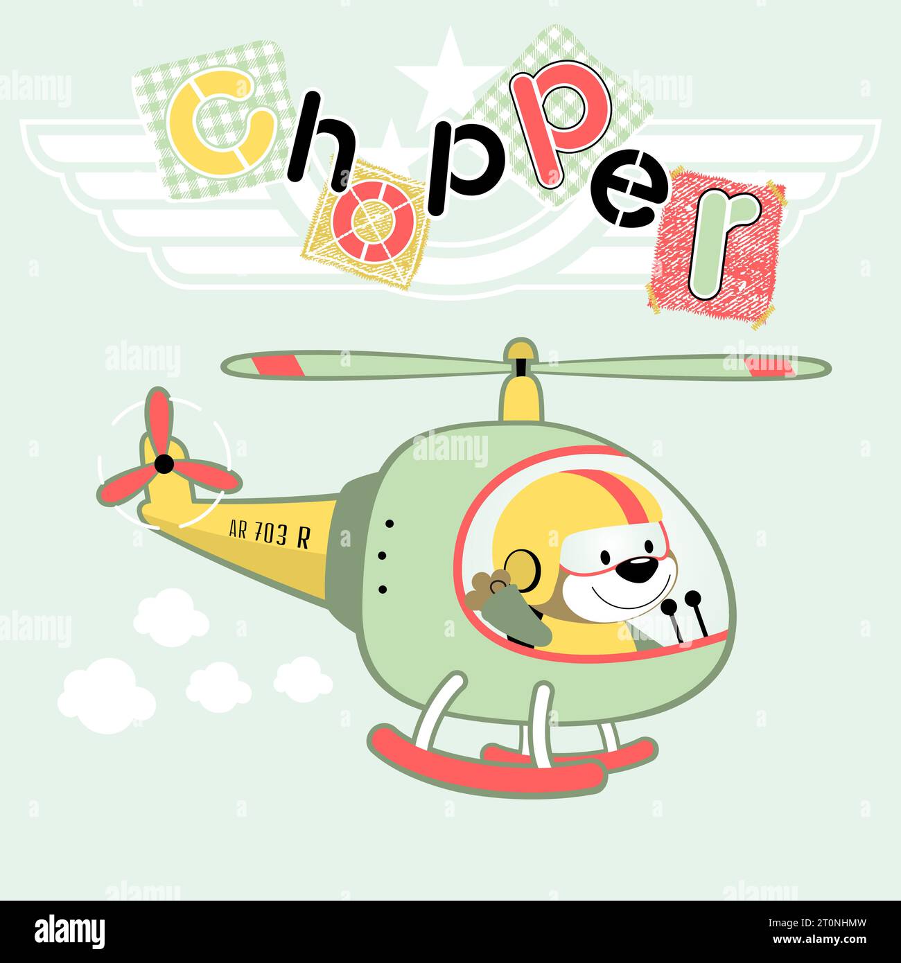 vector cartoon illustration of cute bear pilot on helicopter Stock ...