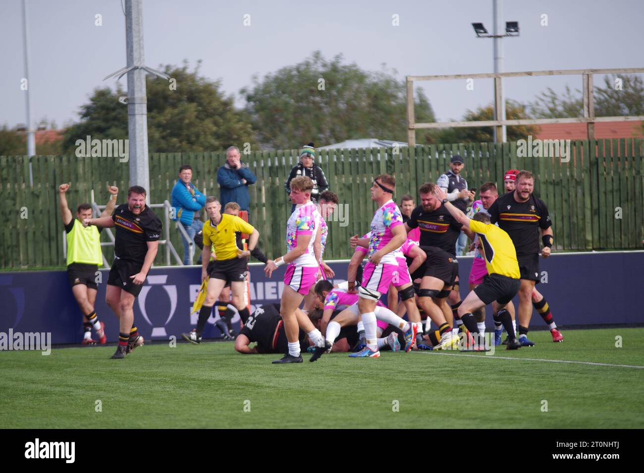 Newcastle upon Tyne, 8 October 2023. Caldy scoring a try against ...