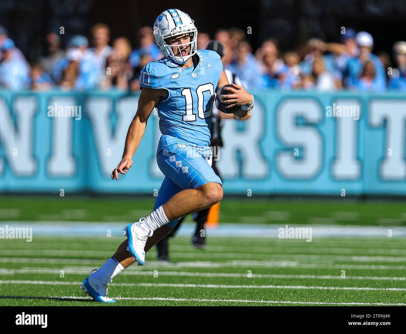 October 7,2023: North Carolina sophomore Drake Maye (10) runs the ball ...