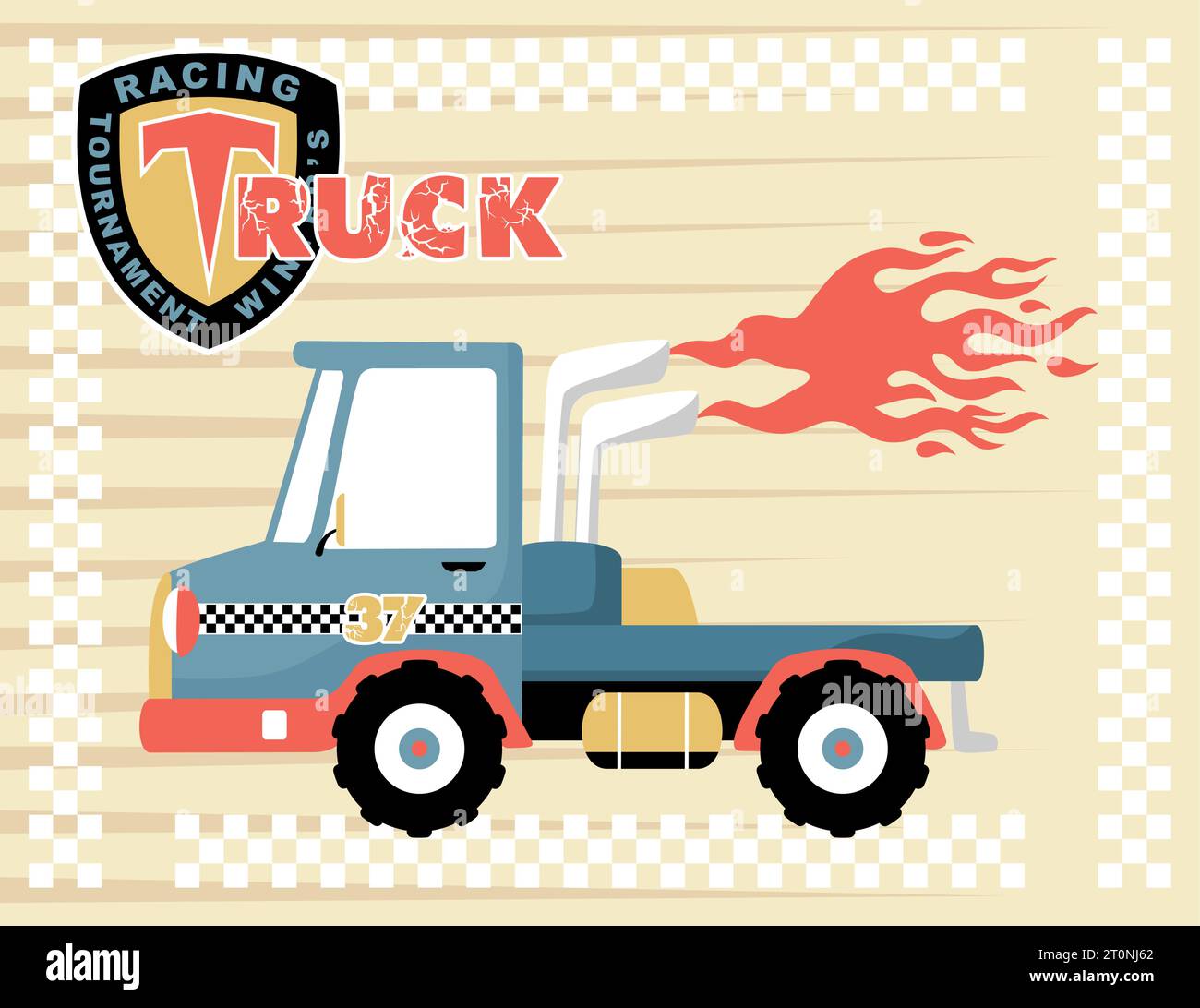 vector cartoon illustration of racing truck with flames Stock Vector ...