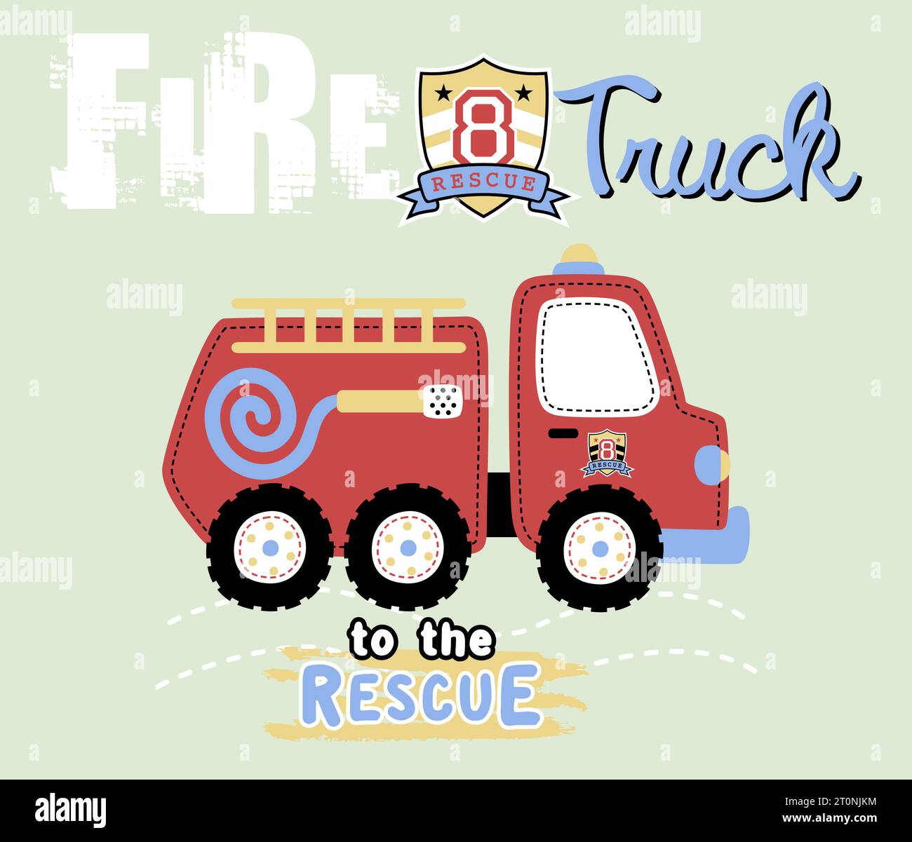 vector cartoon illustration of firetruck with firefighter logo Stock ...