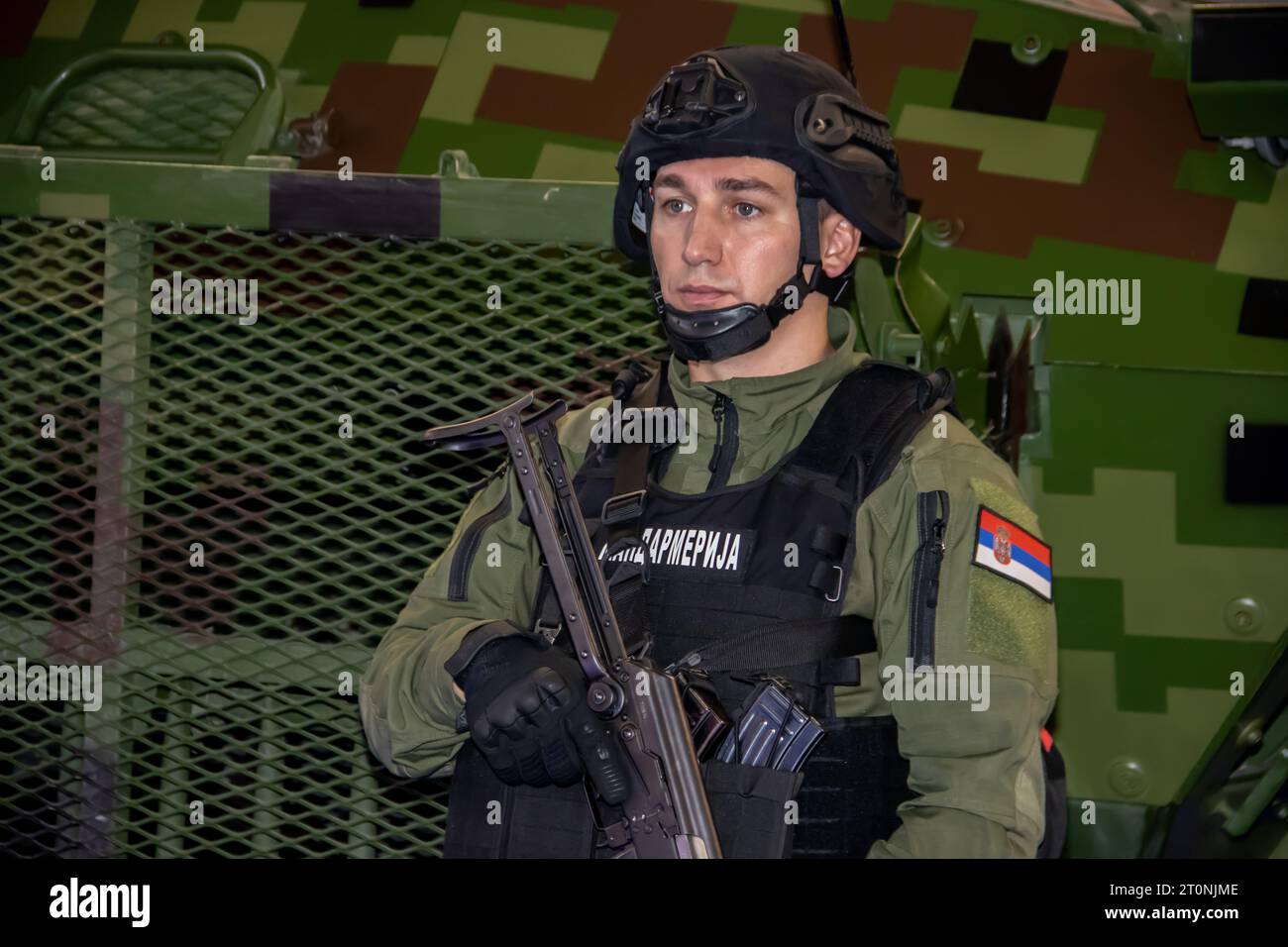 Member of special Serbian forces anti-terrorist soldier under full ...