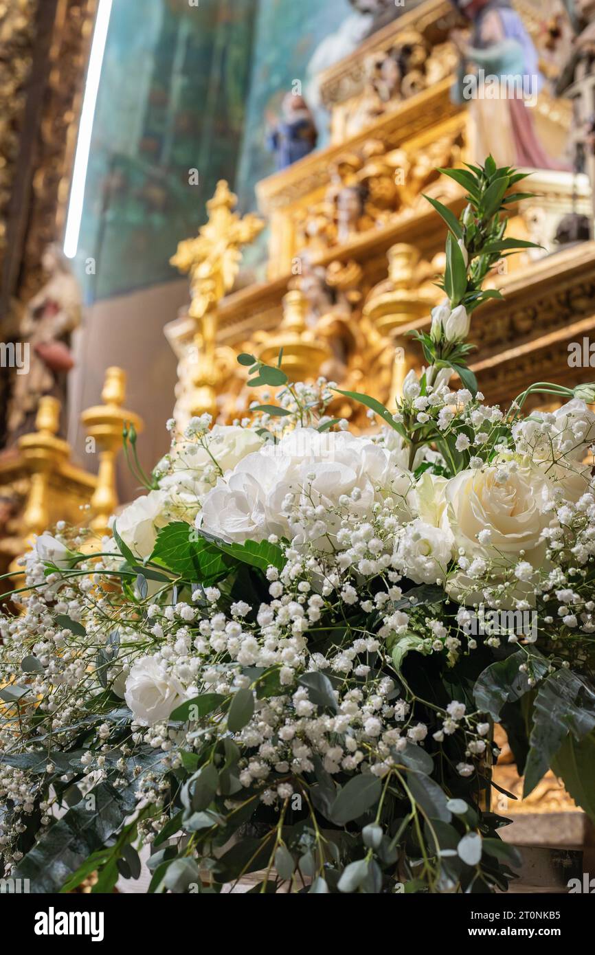 Floral ornamentation inside a worship space, church. Festive decoration ... Floral ornamentation inside a worship space, church. Festive decoration ...