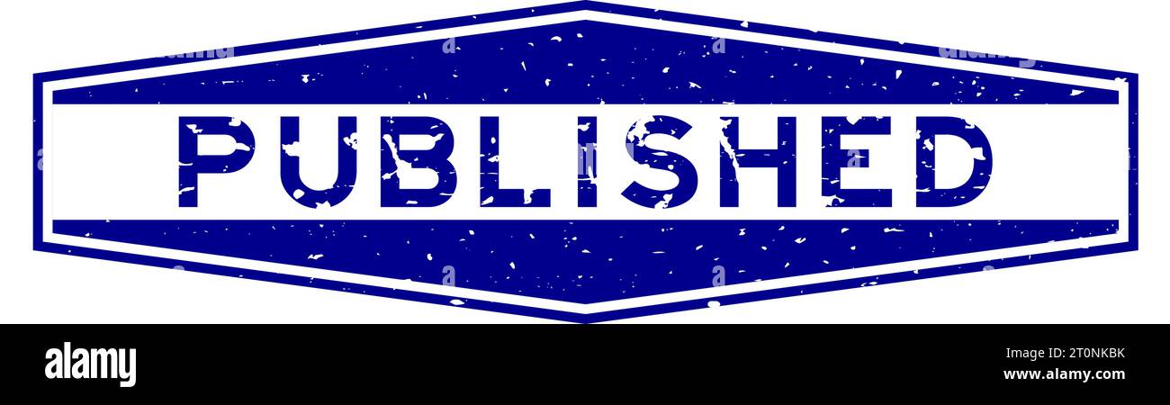 Grunge blue published word hexagon rubber seal stamp on white ...