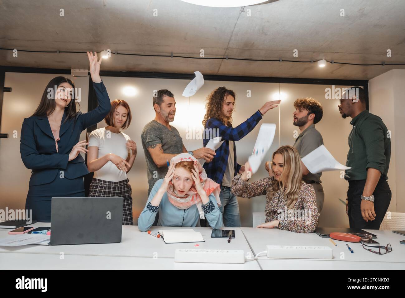 Group of business people giving up on complicated project. Diverse ...