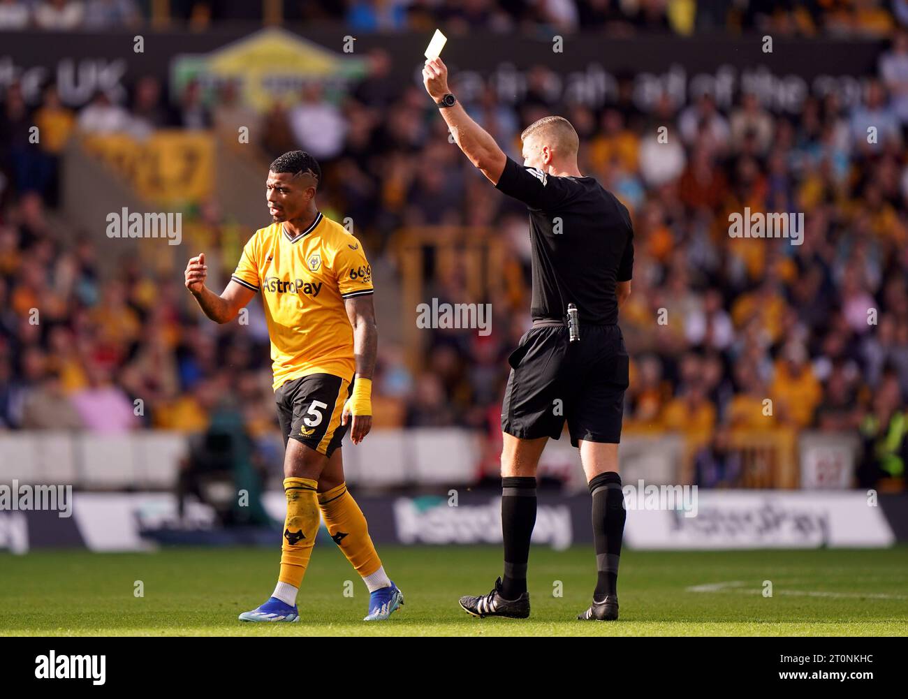 Wolverhampton Wanderers' Mario Lemina is shown a yellow card by referee ...