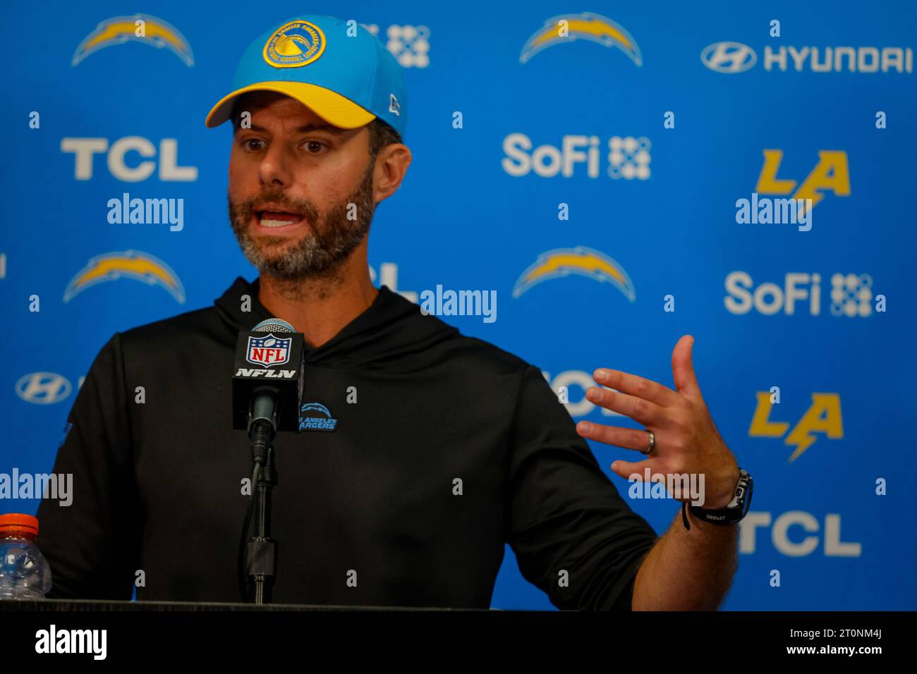 Los Angeles Chargers head coach Brandon Staley speaks during a news ...