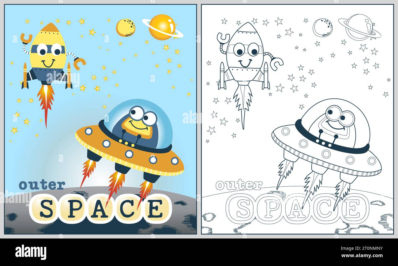 Cartoon illustration funny alien spaceship hi-res stock photography and ...