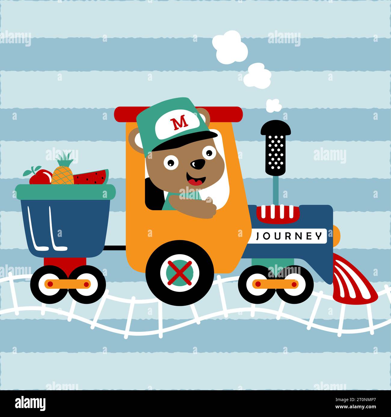 vector cartoon of funny bear on steam train loading fruits Stock Vector ...