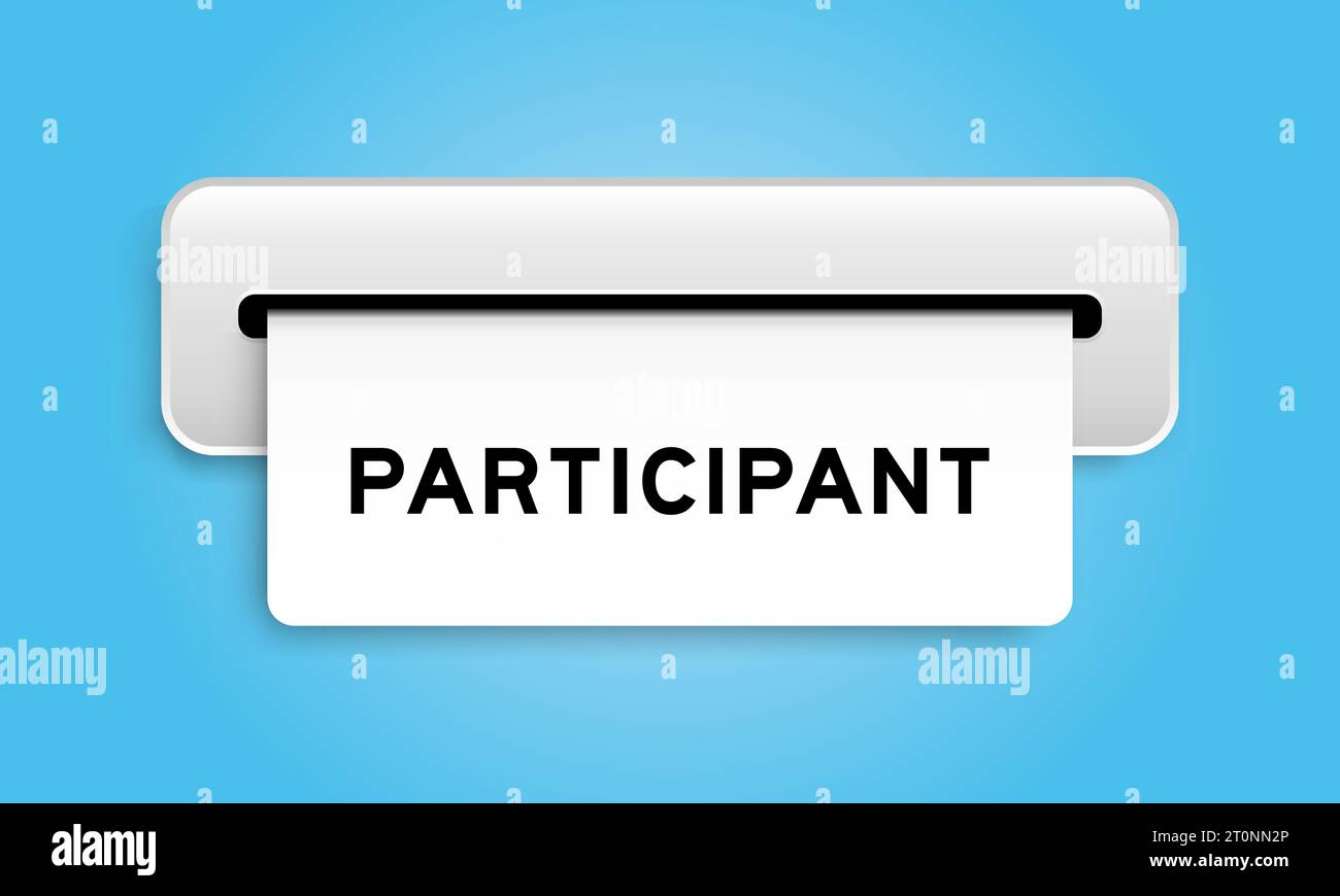 White coupon banner with word participant from machine on blue color ...
