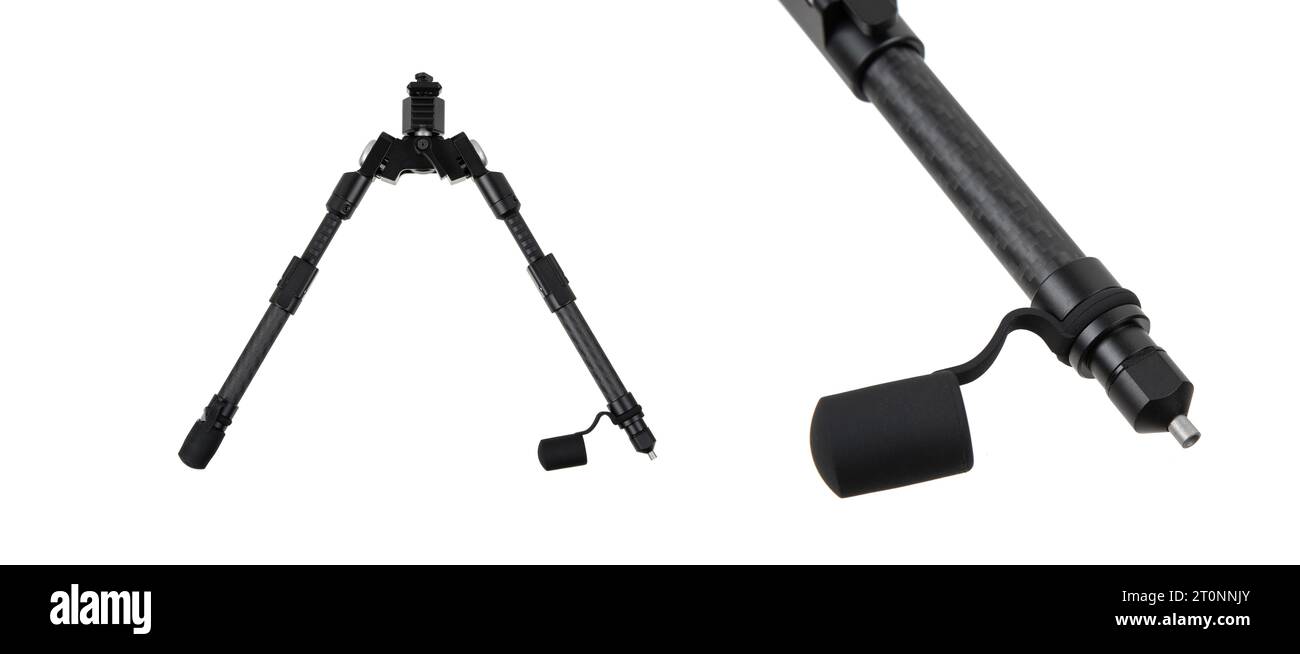 Modern metal folding bipod for a rifle or carbine. A device for the ...