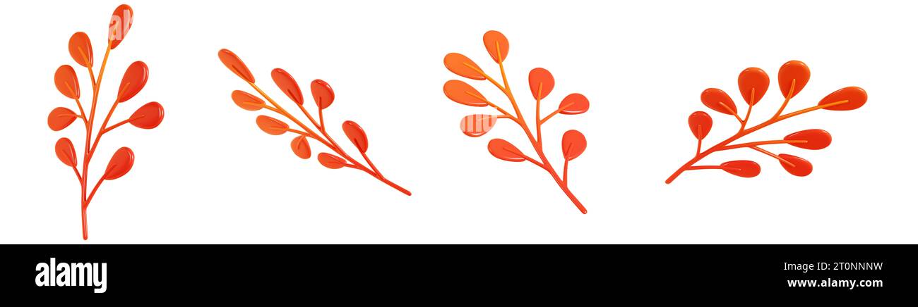 Red autumn leaf falling and floating in different angles 3d render ...