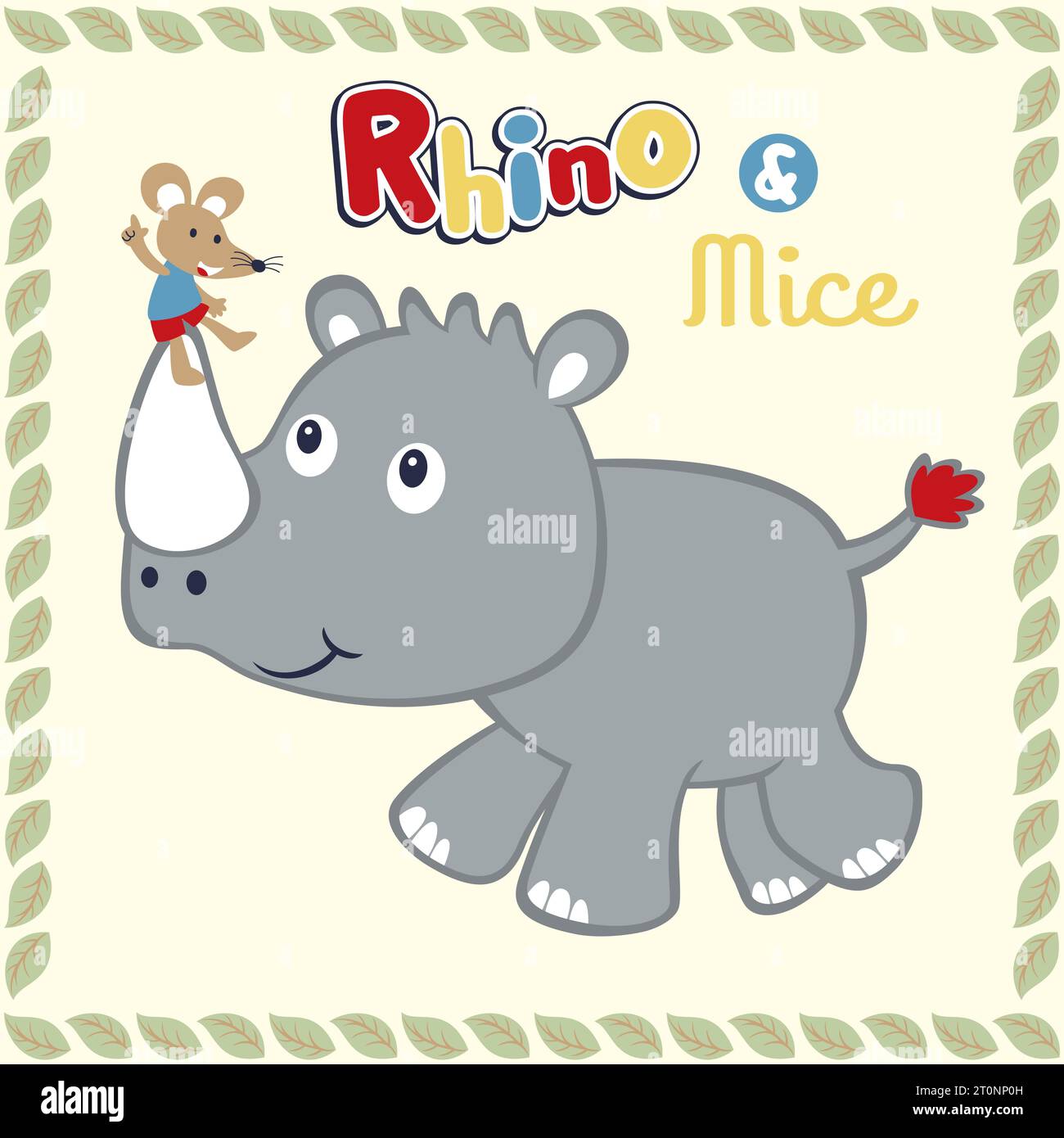 Little mouse sitting on rhino horn, cartoon vector Stock Vector Image ...
