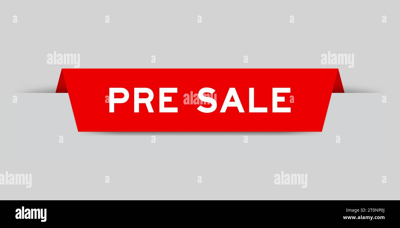 Red color inserted label with word pre sale on gray background Stock ...