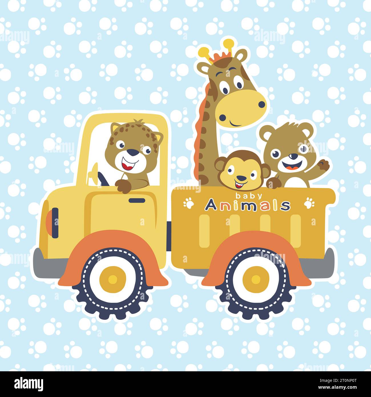 funny animals traveling with truck on footpath background. Vector ...