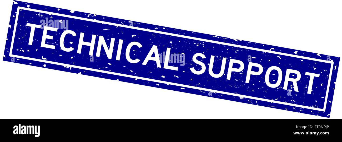Grunge blue technical support word square rubber seal stamp on white ...
