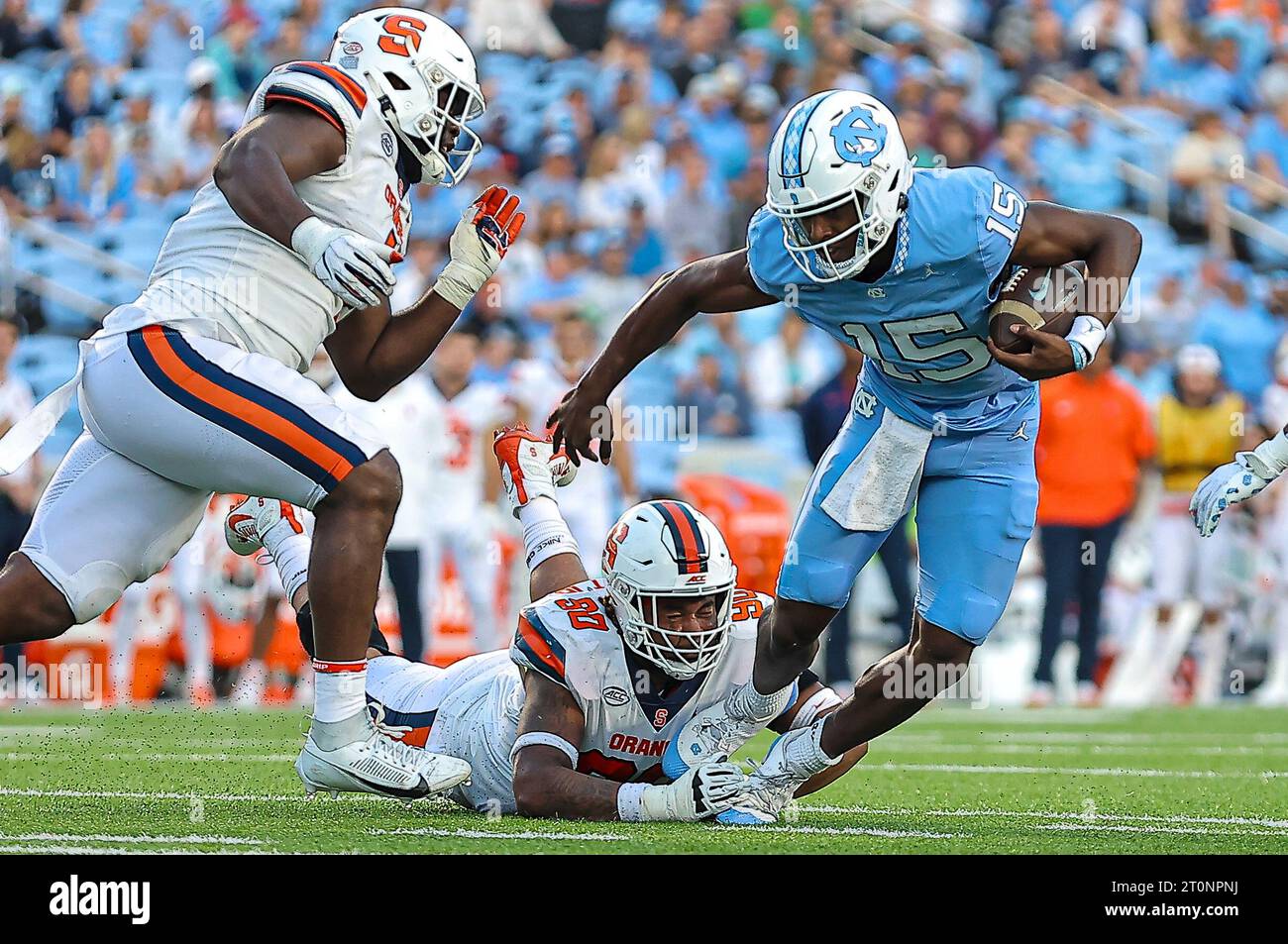 October 7, 2023: North Carolina freshman Conner Harrell (15) gets ...