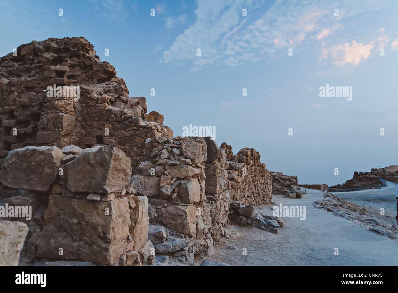 Close up of ancient fortification walls of Masada Fort built by the ...