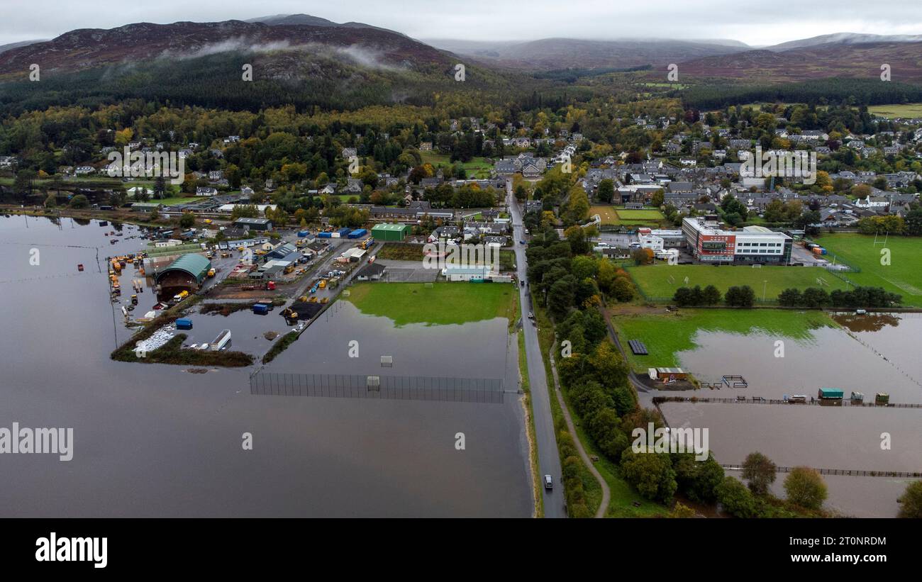 The River Spey in flood at Kingussie near Aviemore. Those in the north ...