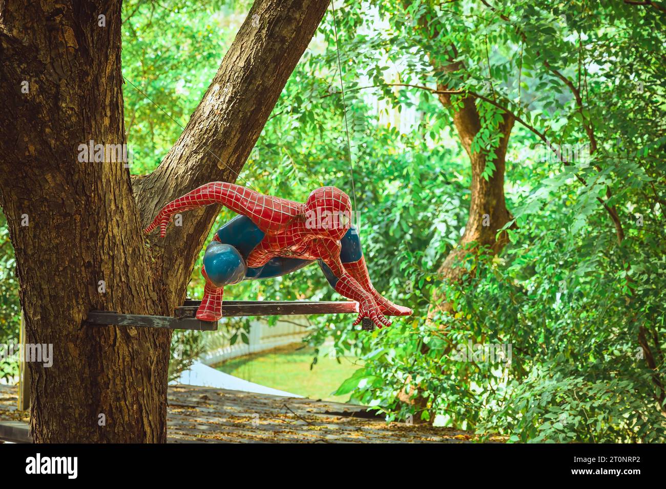 RATCHABURI -THAILAND,DECEMBER 31 ,2022 : A beautiful statue of Spiderman figure model decoration ...