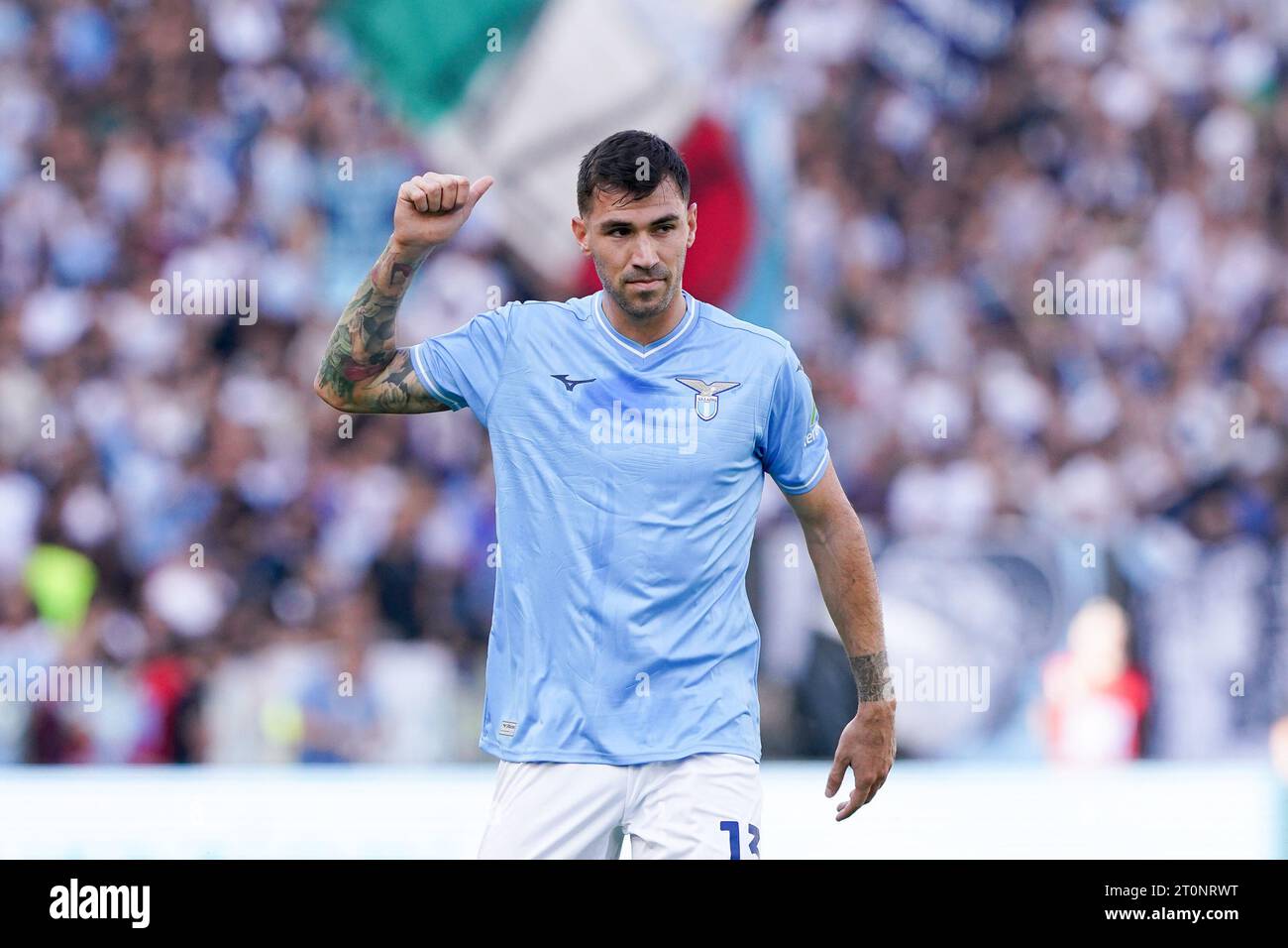 Rome, Italy. 08th Oct, 2023. Alessio Romagnoli of SS Lazio gestures ...