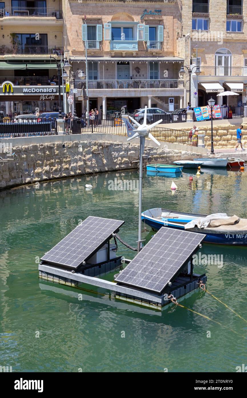 St Julians, Malta - 2 August 2023: Floating electricity generating ...