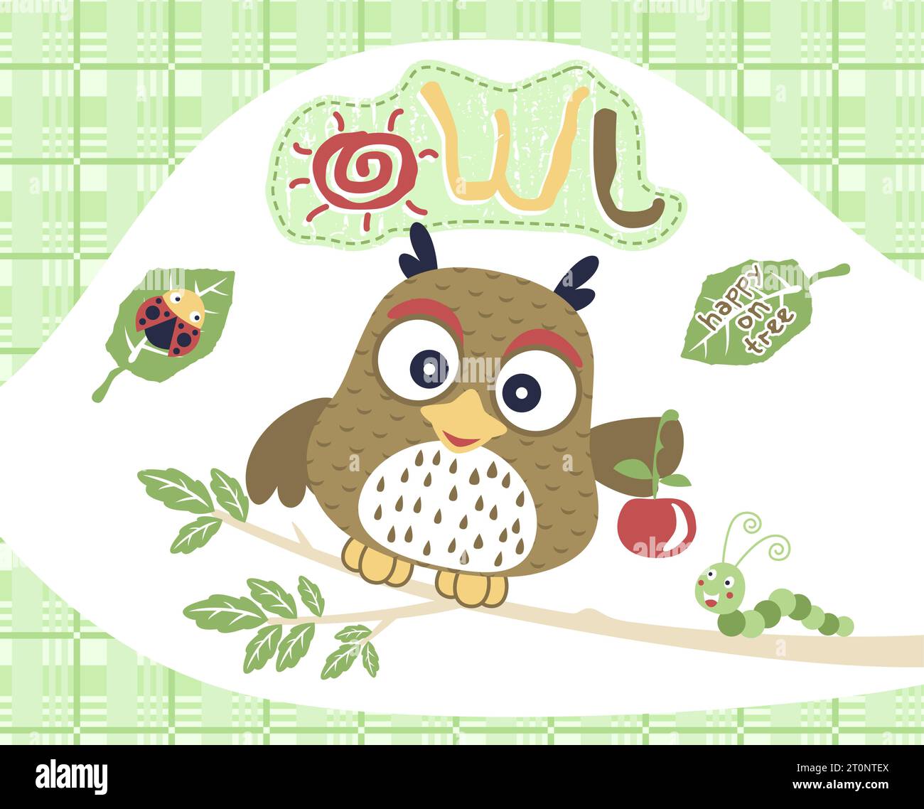 cute owl perch on tree branches with insect while holding a fruit ...
