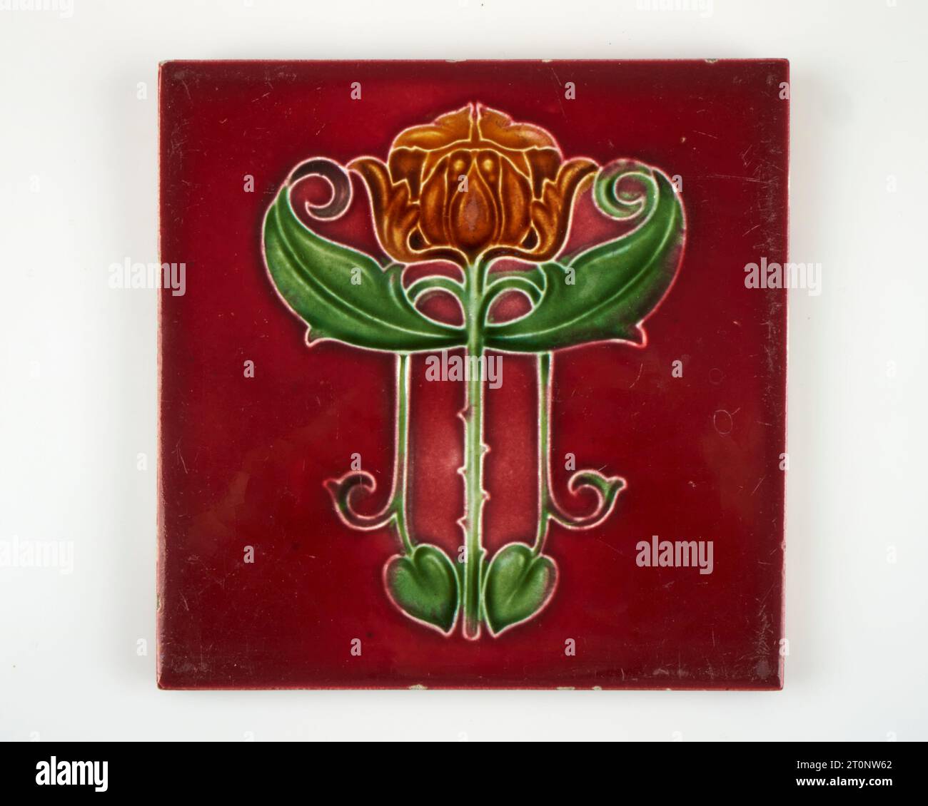 Antique 1900s T & R Boote Art Nouveau amber poppy flower pottery tile ...