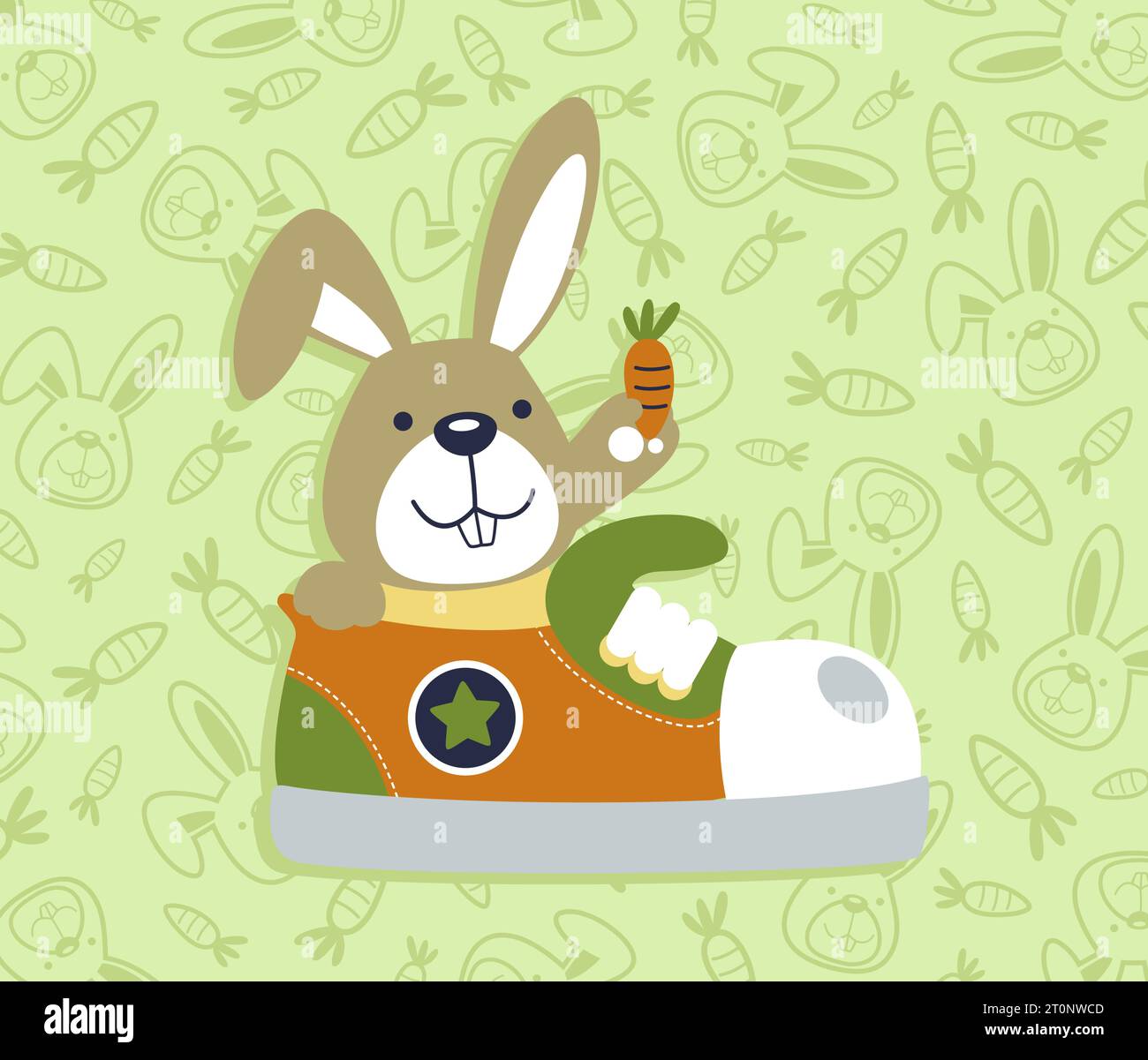 Rabbit in the shoe with a carrot on carrots and rabbit head background ...
