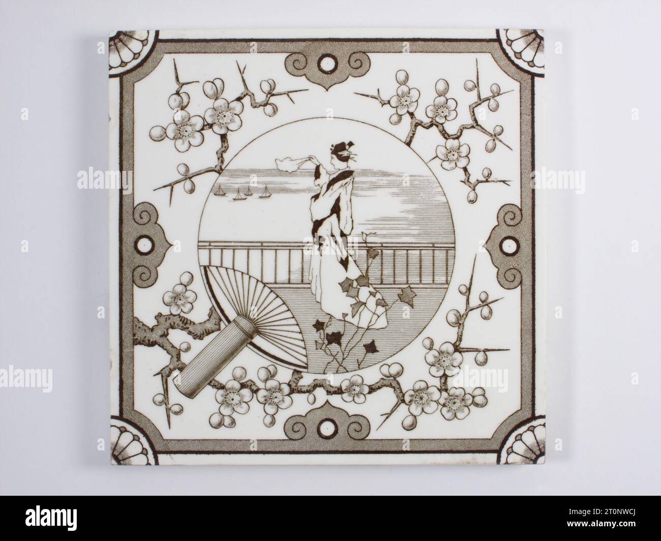 Minton Aesthetic Movement tile decorated with Japanese inspired design ...