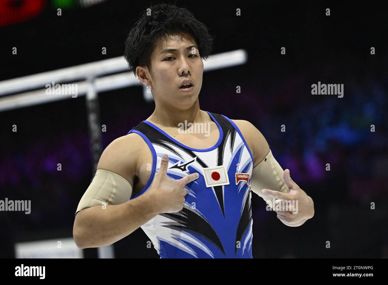 Antwerp, Belgium. 08th Oct, 2023. Japanese Kaito Sugimoto reacts after his turn in the men's ...