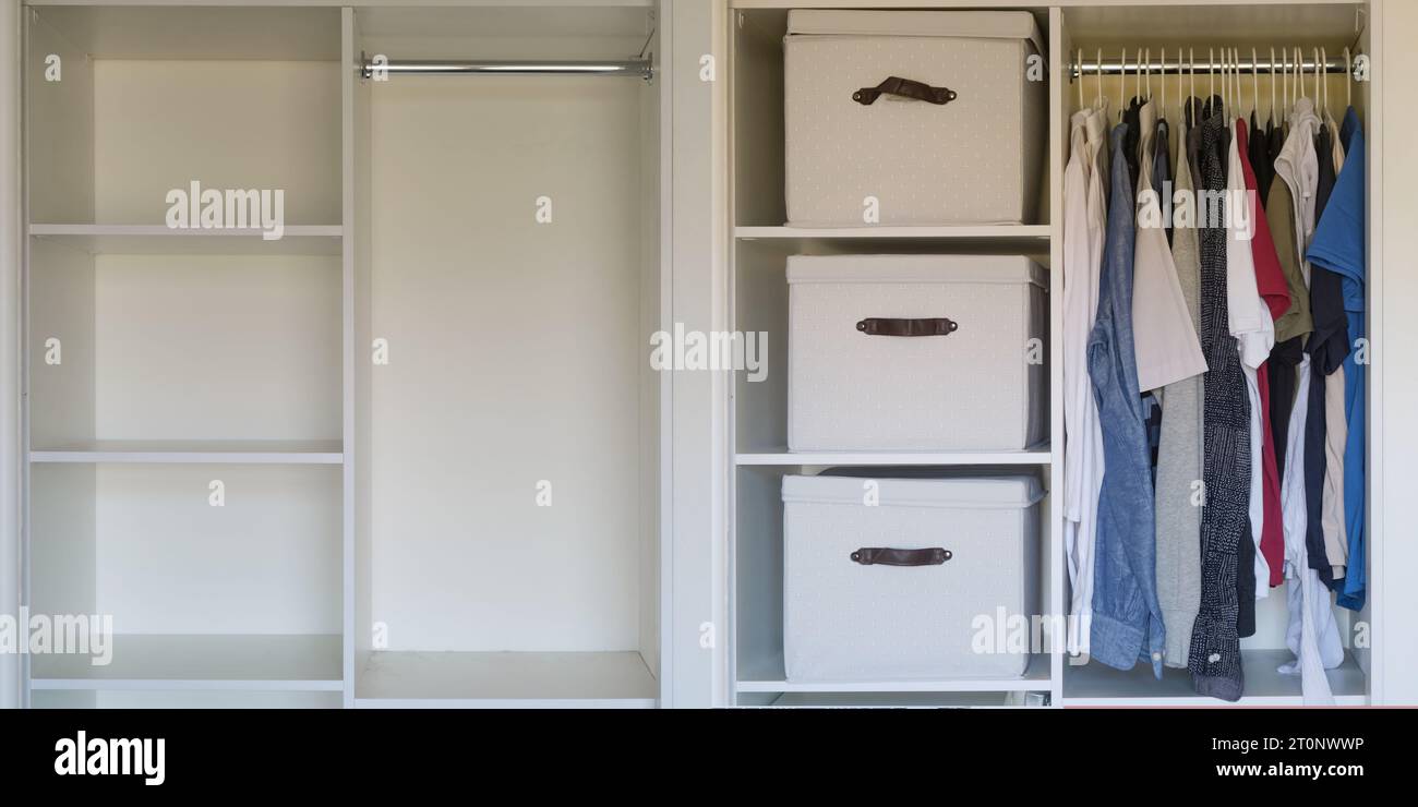 Filling and arrangement of clothes in the home closet, before and after ...