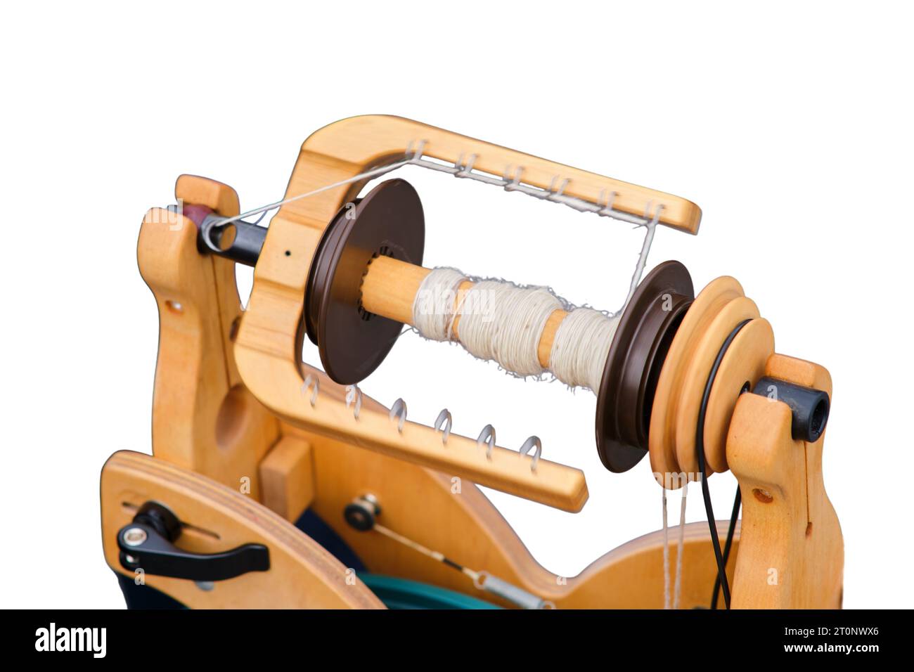 Spinning wool by hand is a popular hobby among many people, isolated on ...