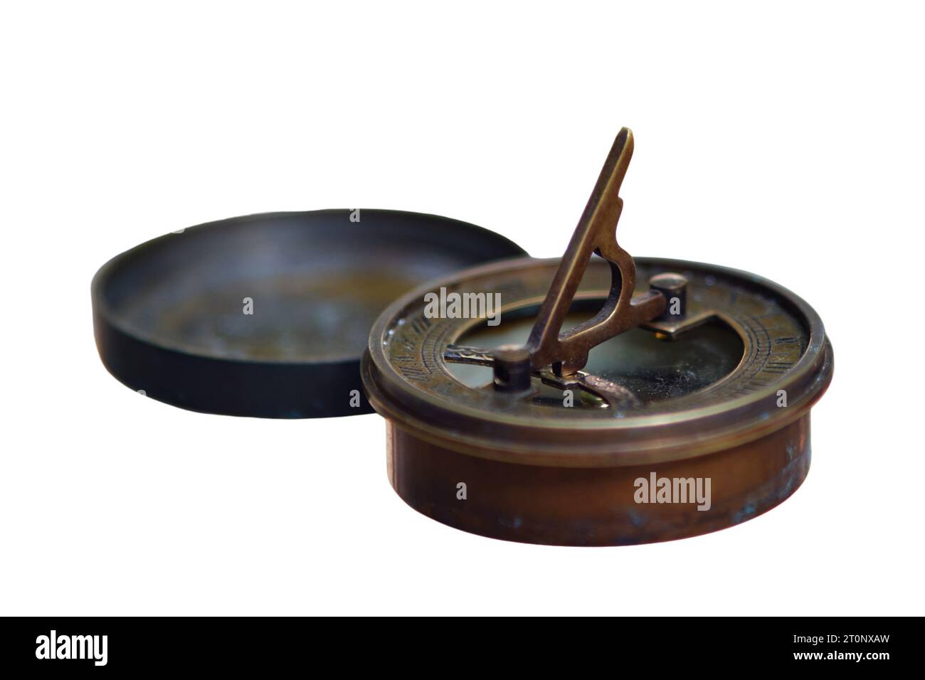 Antique ship compass made of brass, isolated on white background. Old ...