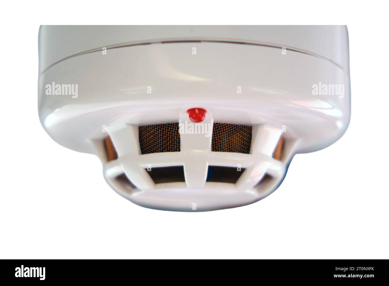 Fire alarm system on the bus, isolated on white background. Close up ...