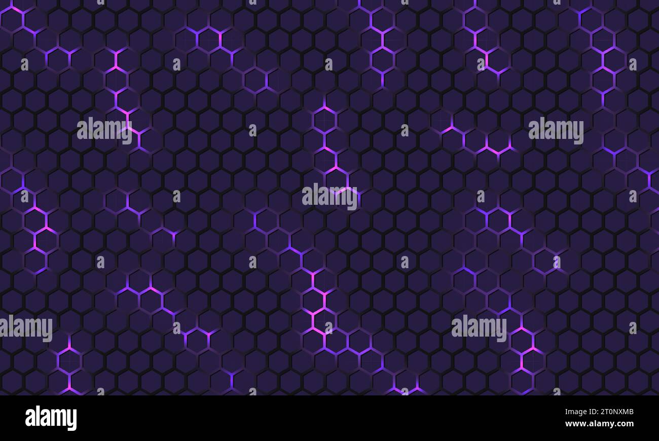 Dark purple technology hexagonal vector background. Pink bright energy ...
