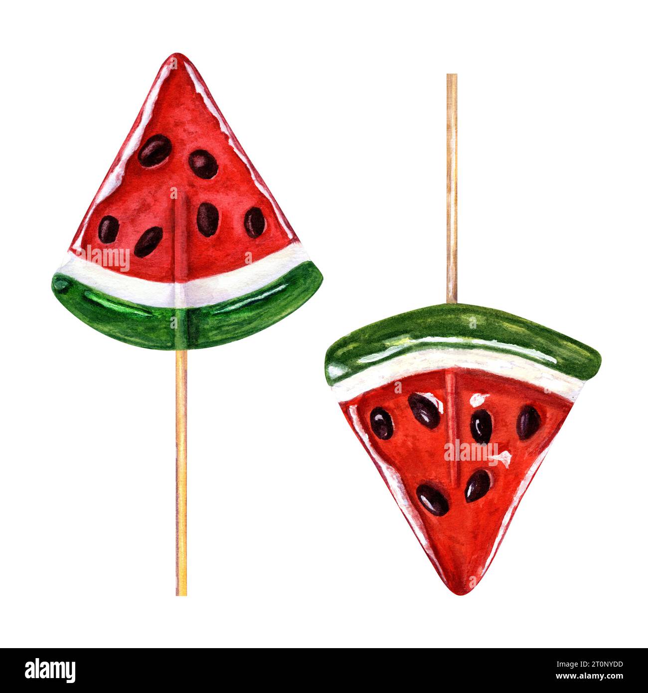 Juicy caramel watermelon slices with chocolate seeds. Fruit candy on ...