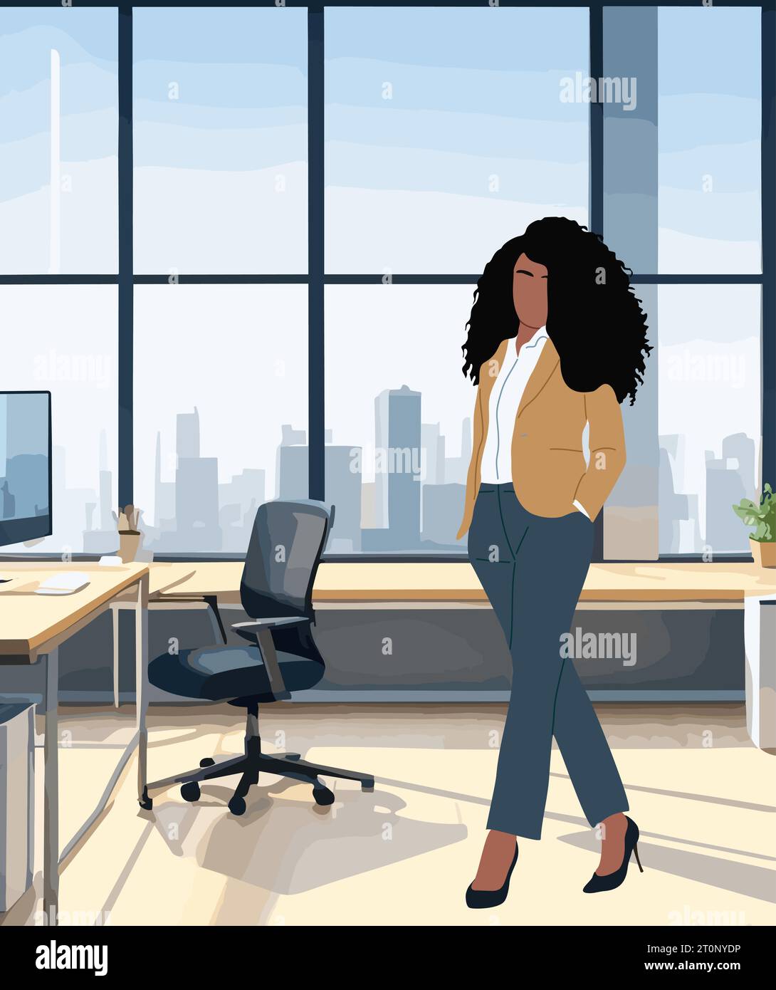 Business woman in modern comfortable office vector Stock Vector Image ...