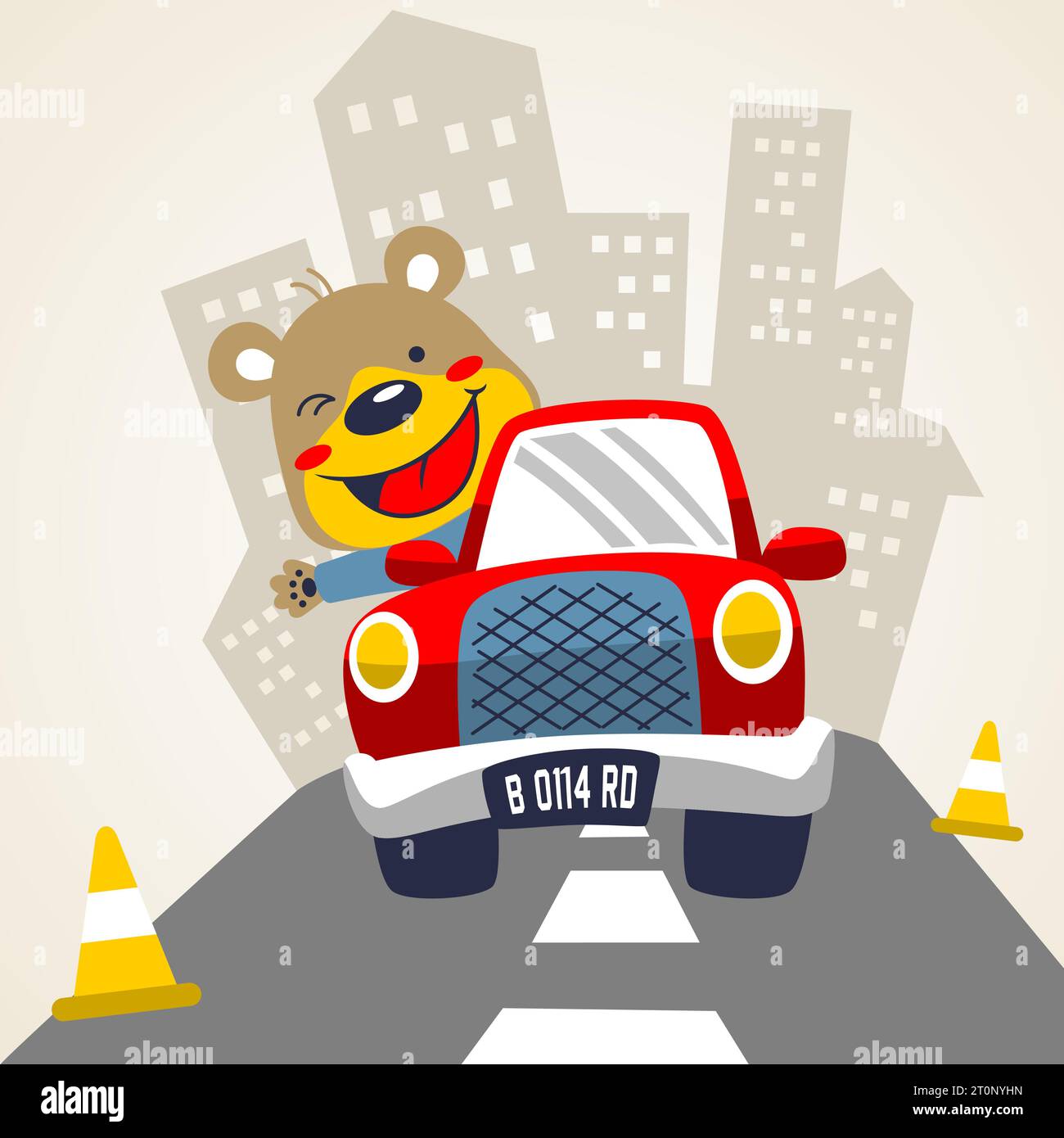 happy bear driving car in city road, vector cartoon illustration Stock ...