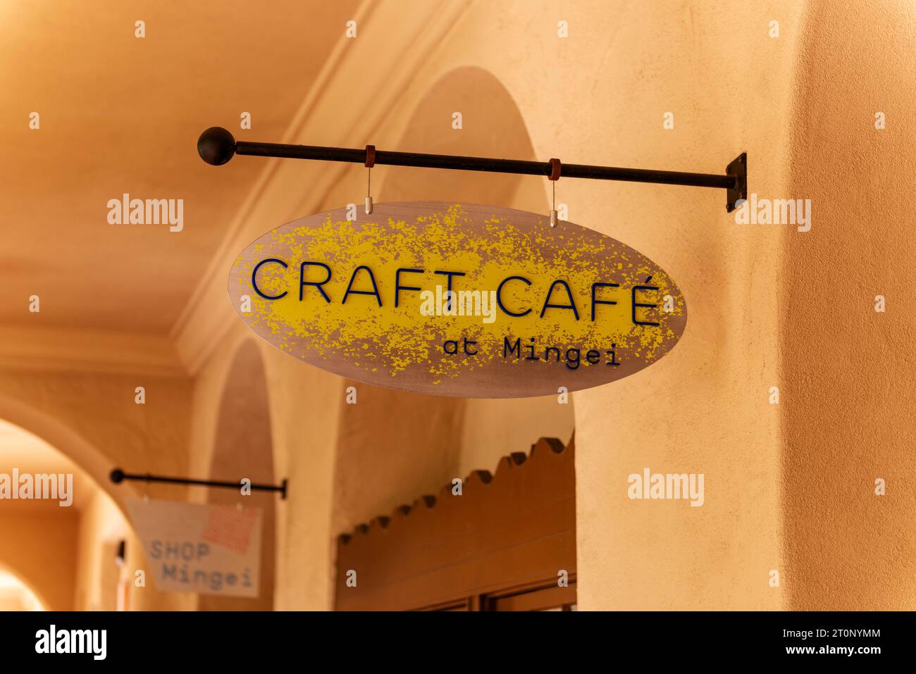 The hanging sign for Craft Café at the Mingei International Museum in ...