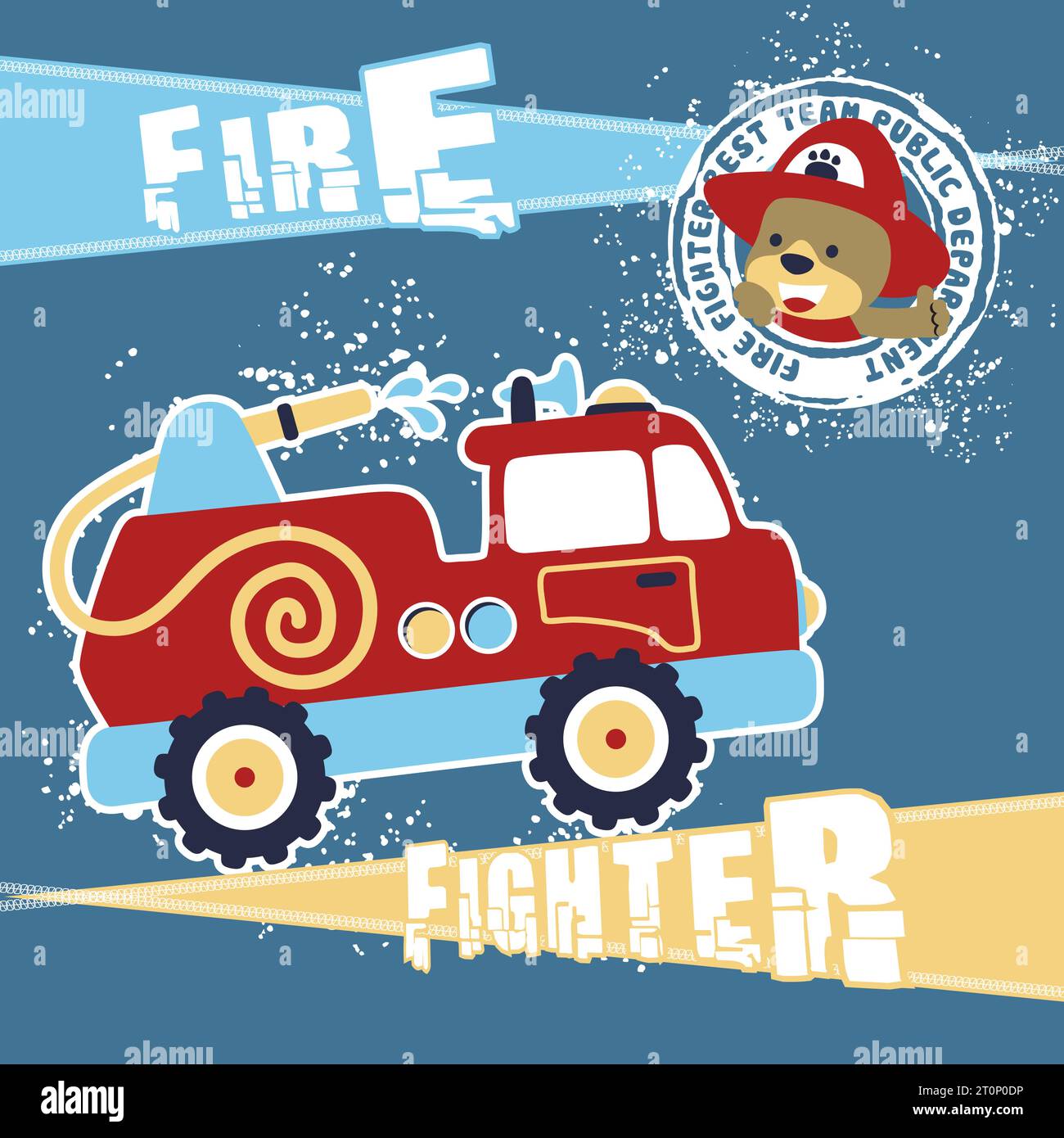 Vector illustration of firetruck cartoon with funny bear Stock Vector ...