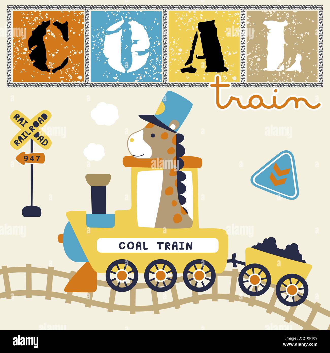 Funny giraffe cartoon on steam train, vector cartoon illustration Stock ...